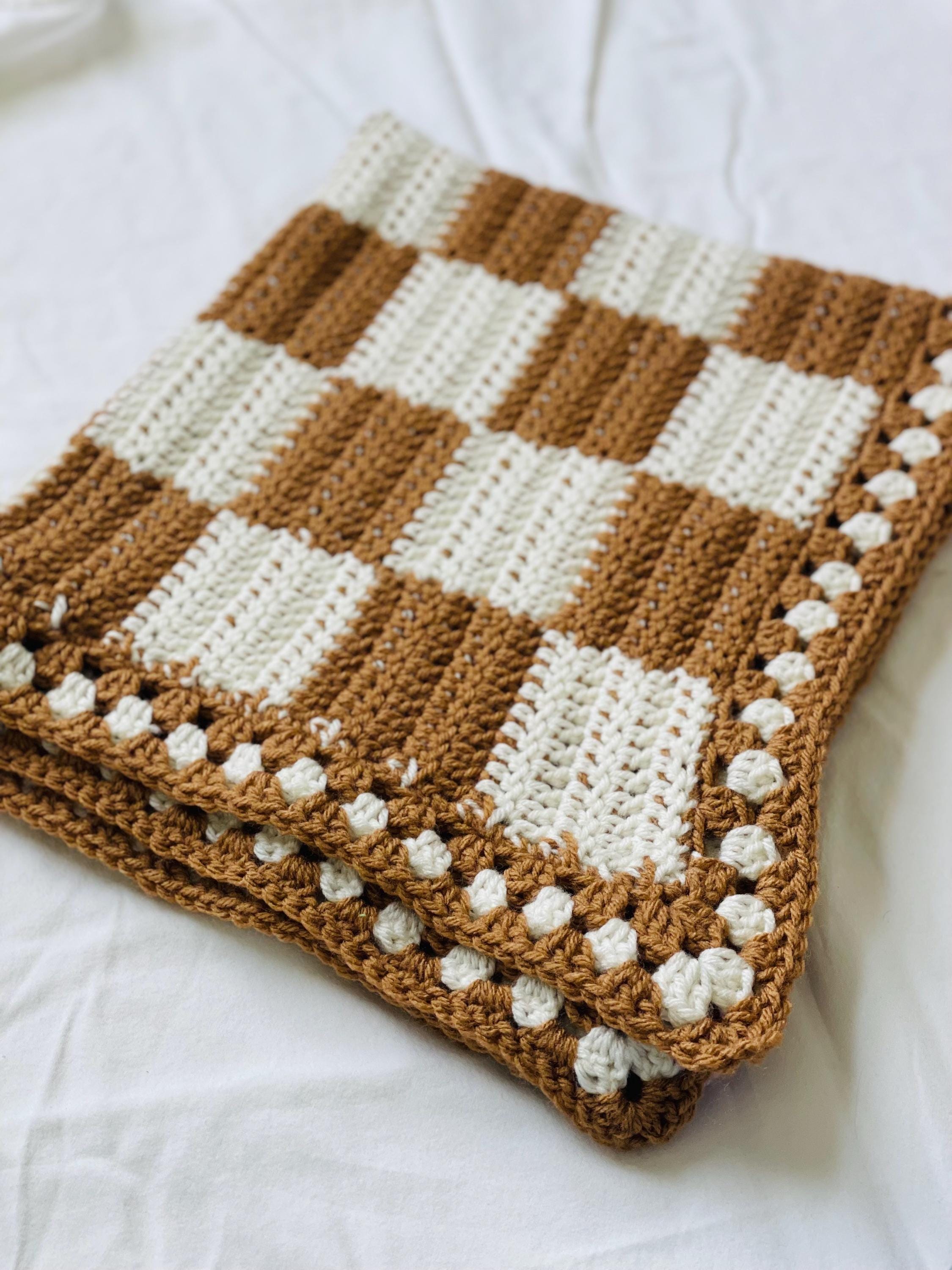Tan Checkered Baby Blanket/classic Crochet Blanket/wide Tan Checkered ...