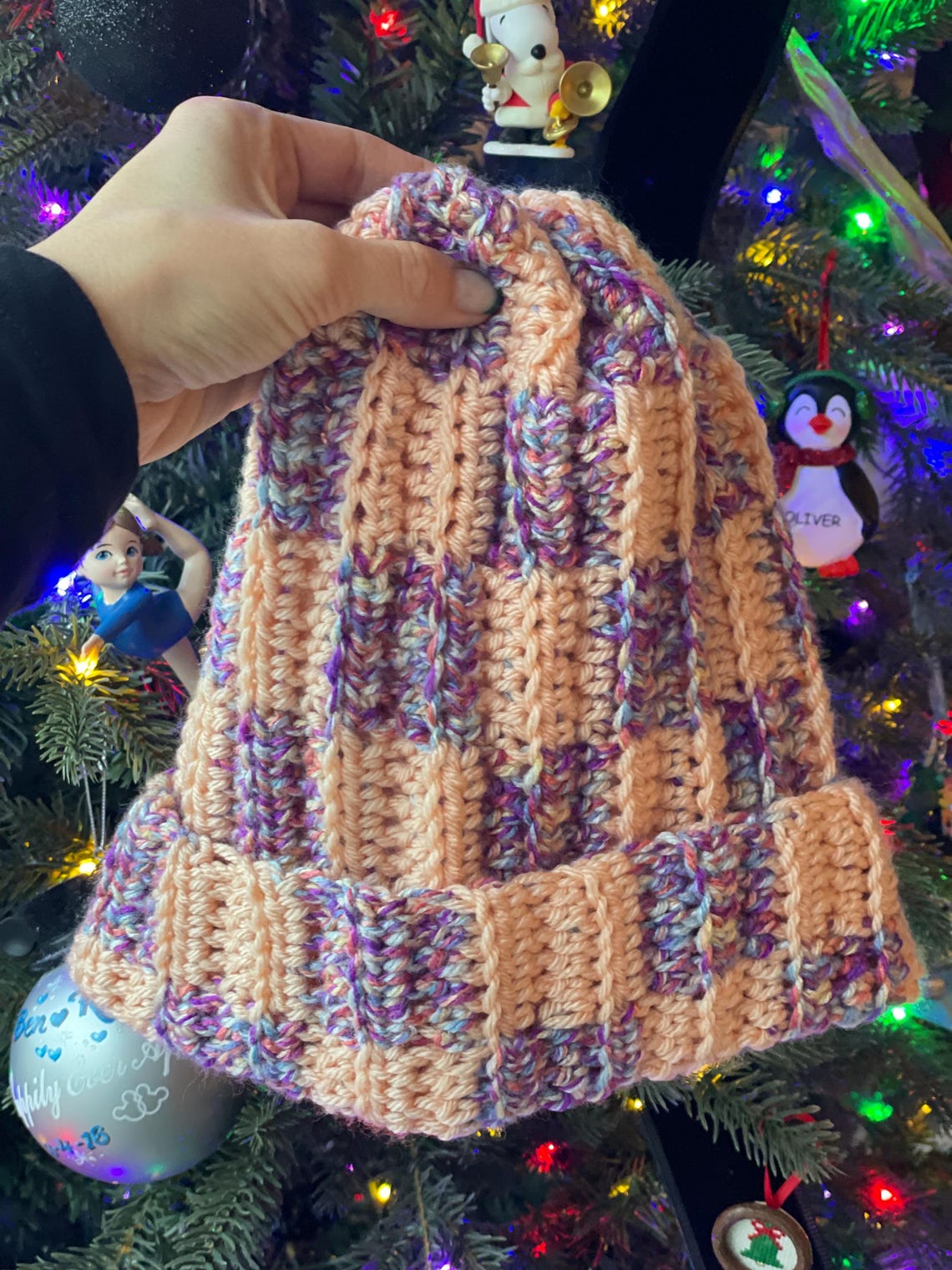 Checkered Beanie/crochet Checkered Beanie/check Beanie/handmade ...