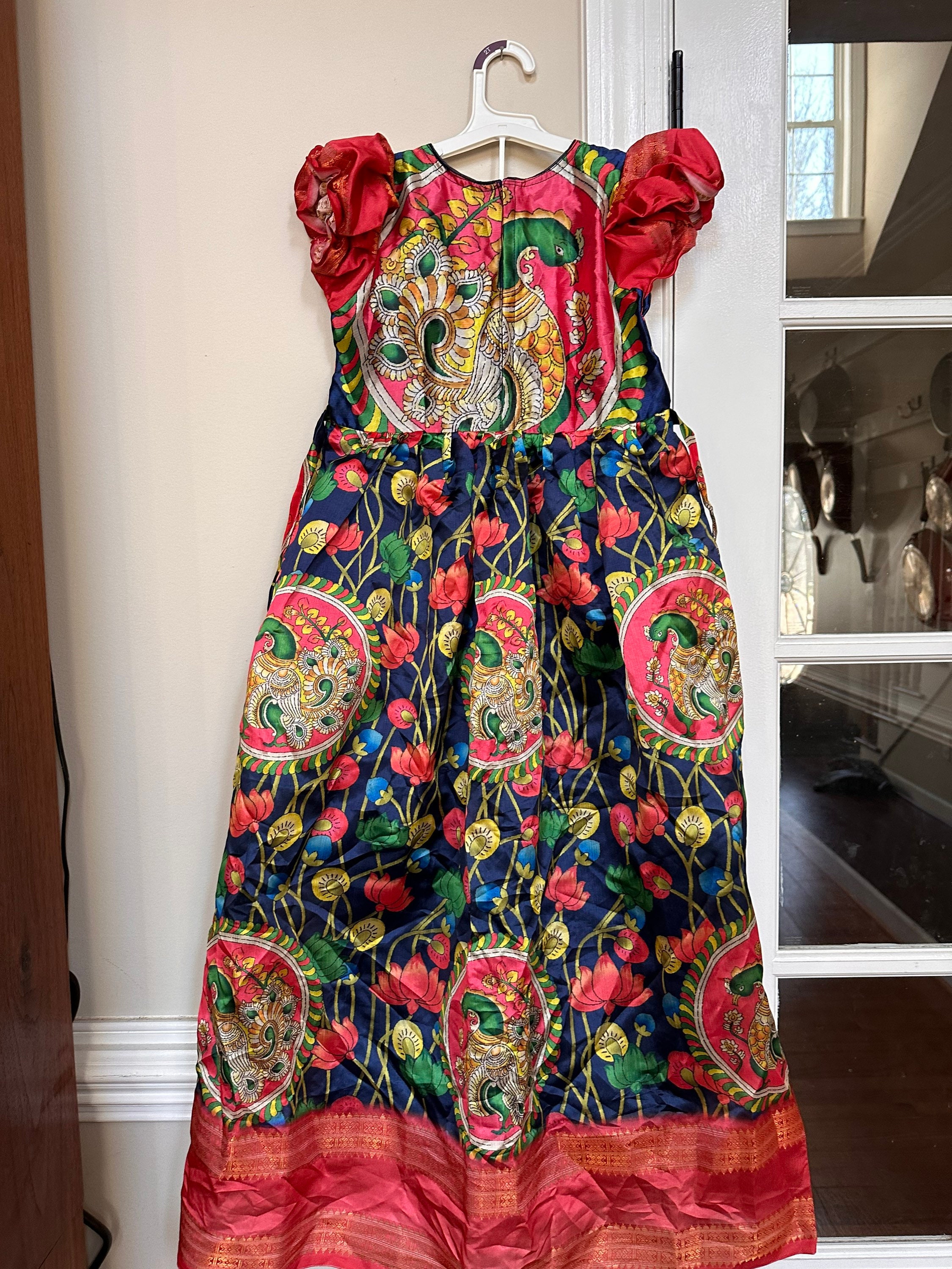 Indian Traditional Trending Kalamkari Long Gown for 7-8yr Girls/ Indian ...