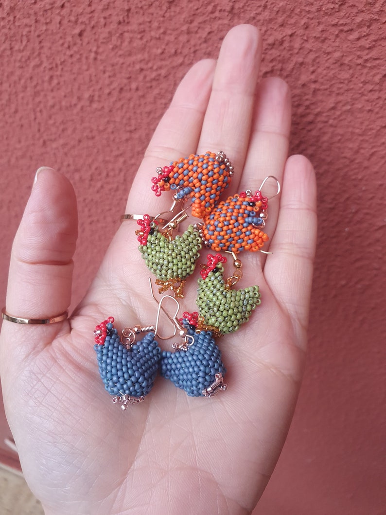 Beaded Hen Earrings: 3D Miyuki Bead Chicken Jewelry - Etsy