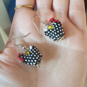Beaded Chicken Earrings: 3D Miyuki Beadwork, Animal Lover Gift - Etsy