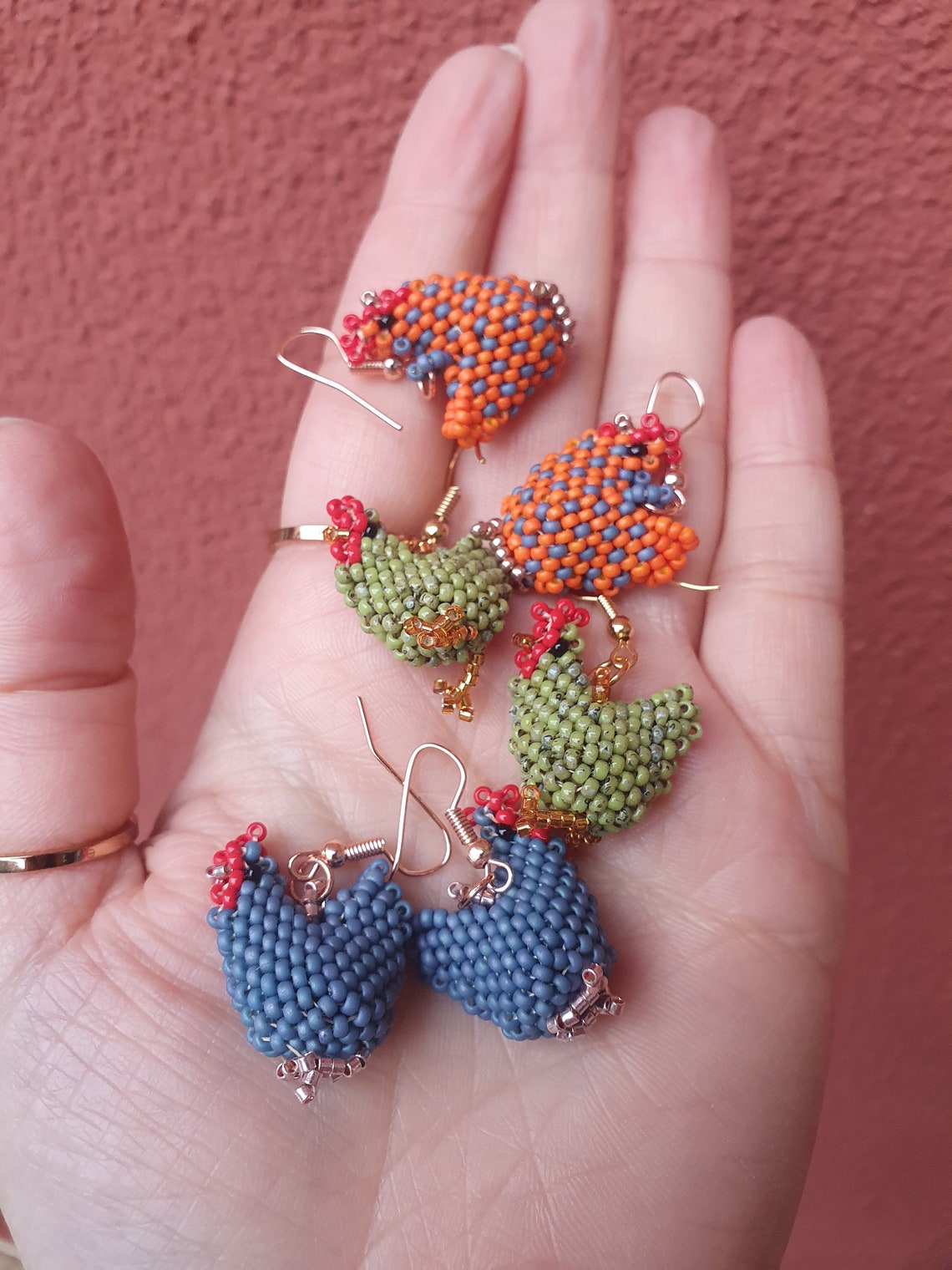 Beaded Hen Earrings: 3D Miyuki Bead Chicken Jewelry - Etsy