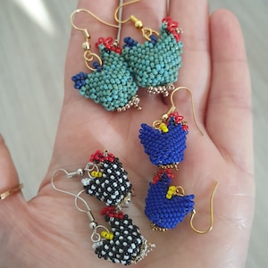 Beaded Chicken Earrings: 3D Miyuki Beadwork, Animal Lover Gift - Etsy