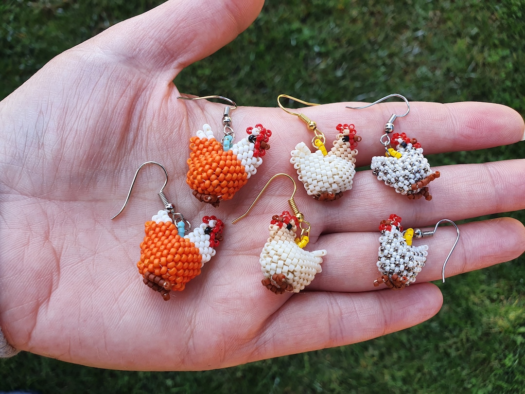 Beaded Chicken Earrings: 3D Miyuki Beadwork, Funny Easter Jewelry - Etsy