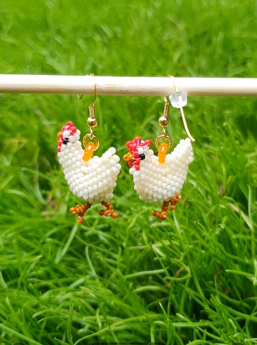 Beaded Chicken Earrings: 3D Miyuki Beadwork, Funny Animal Jewelry - Etsy