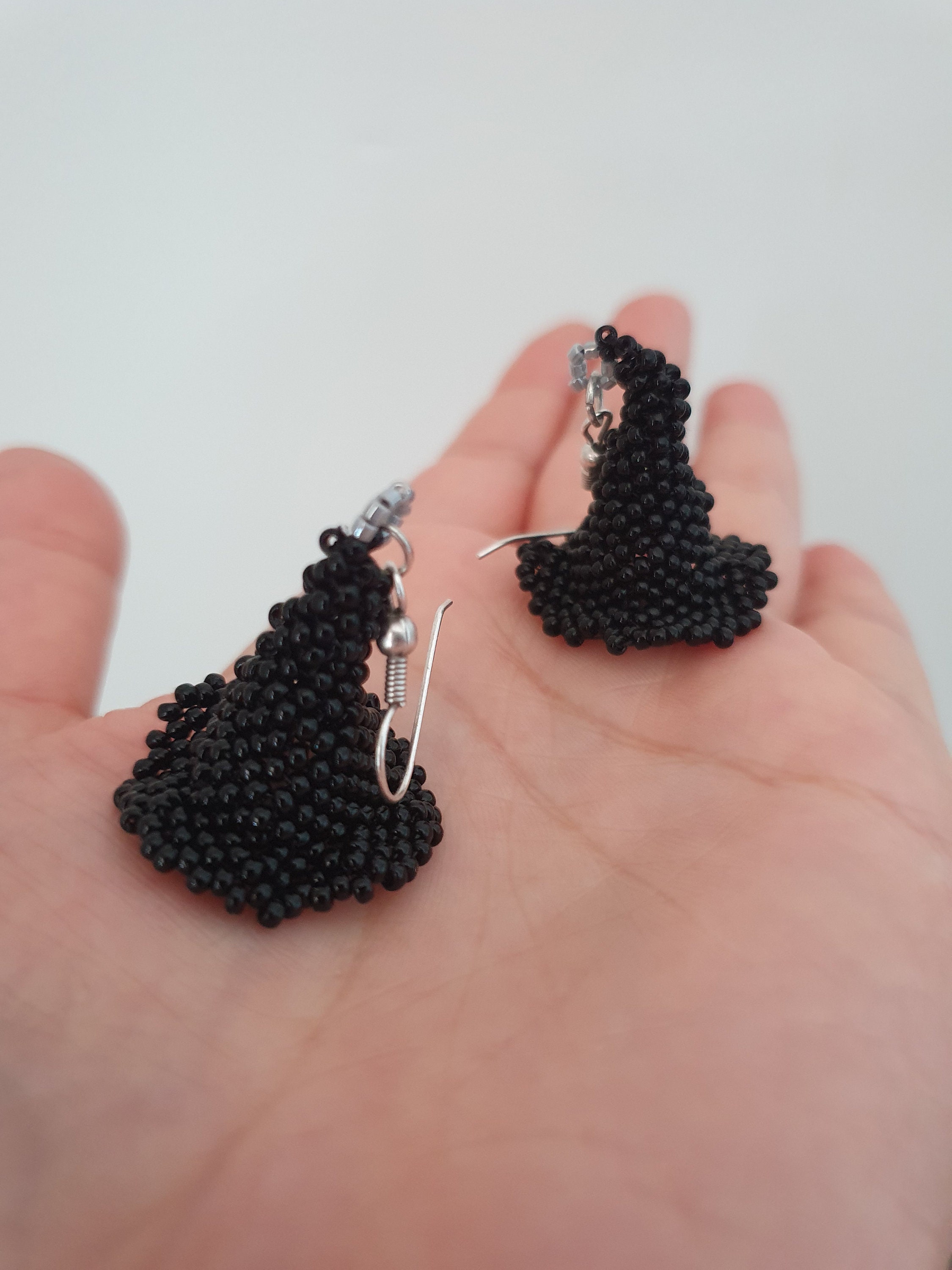 3D Beaded Halloween Witch Hat Earrings: Miyuki Beads, Gothic Jewelry - Etsy
