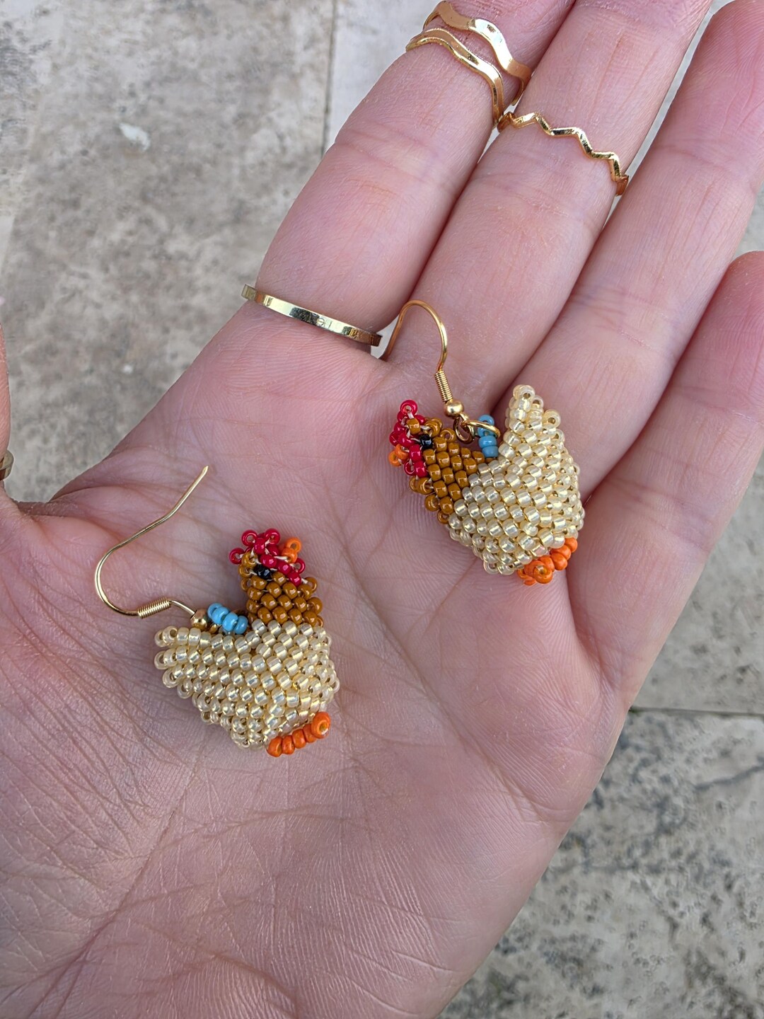 Limited Edition 3d Miyuki Beaded Chicken Earrings With Gold Plated ...