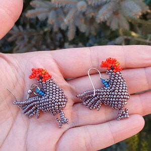 Unique Funny Rooster Earrings, Beaded Animal for Animal Lover, 3d Coop ...