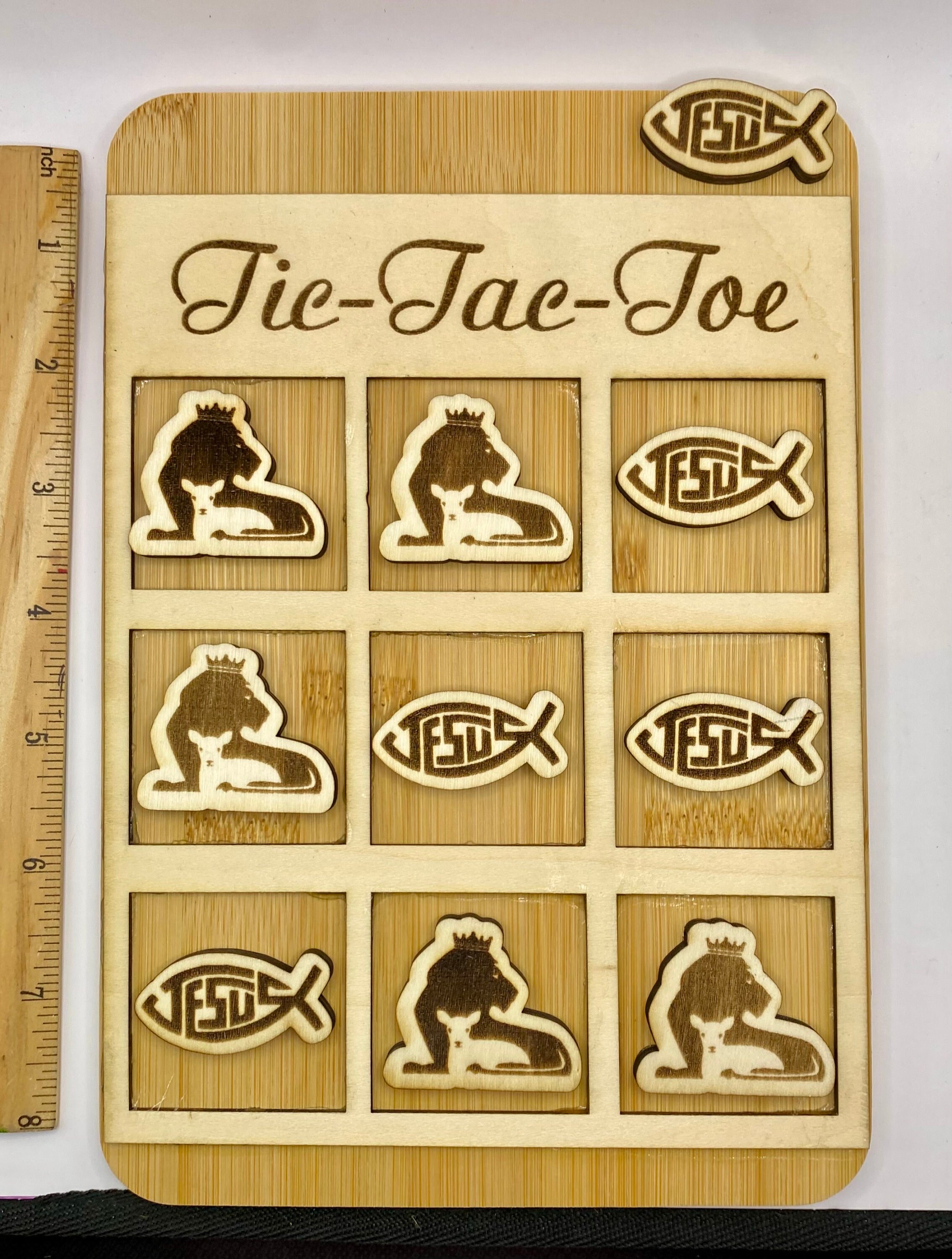 Bible Wooden Tic Tac Toe Game Jesus, Christian, Fish, Lion and Lamb ...