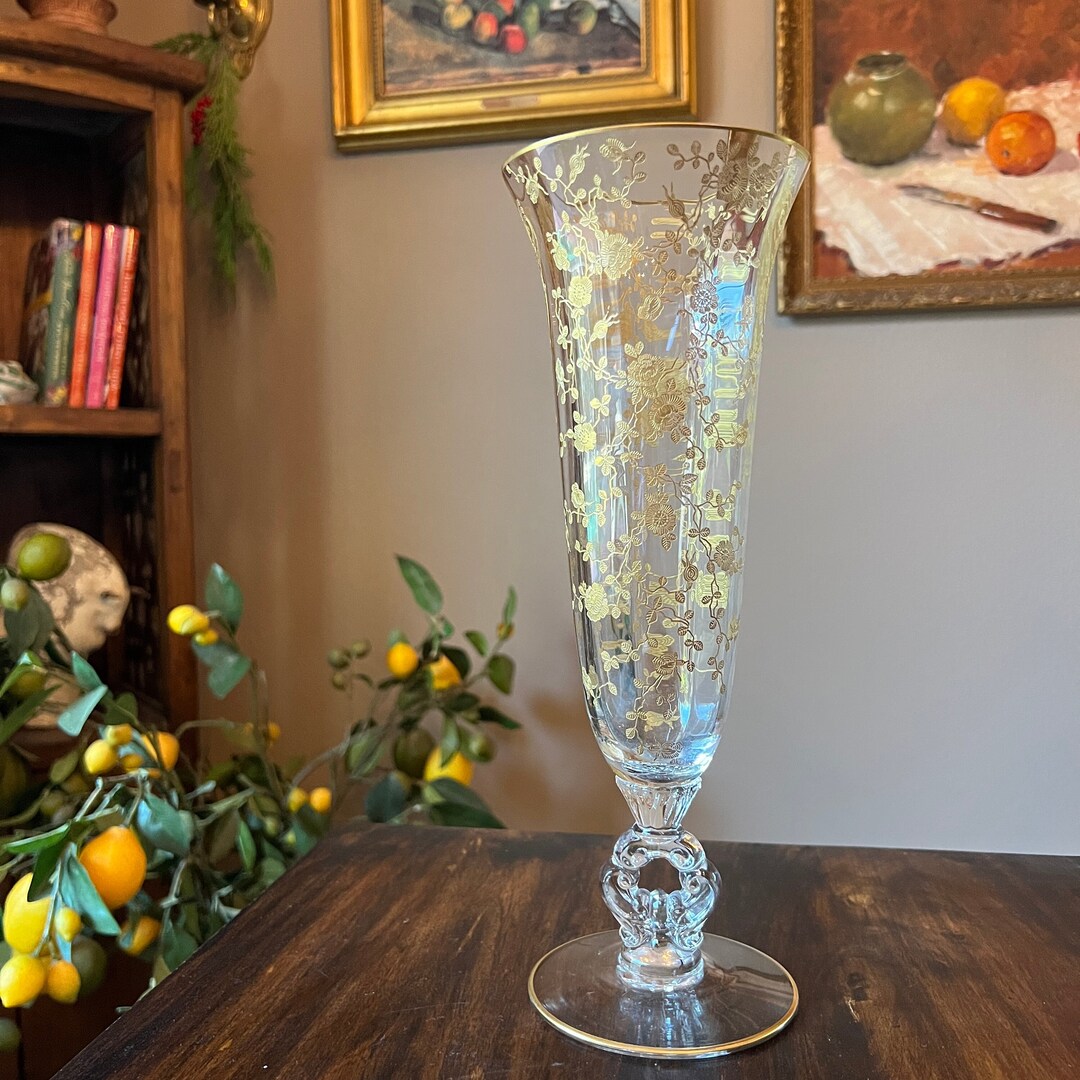 Cambridge Glass rose Point Gold Crystal Vase With Keyhole - Etsy
