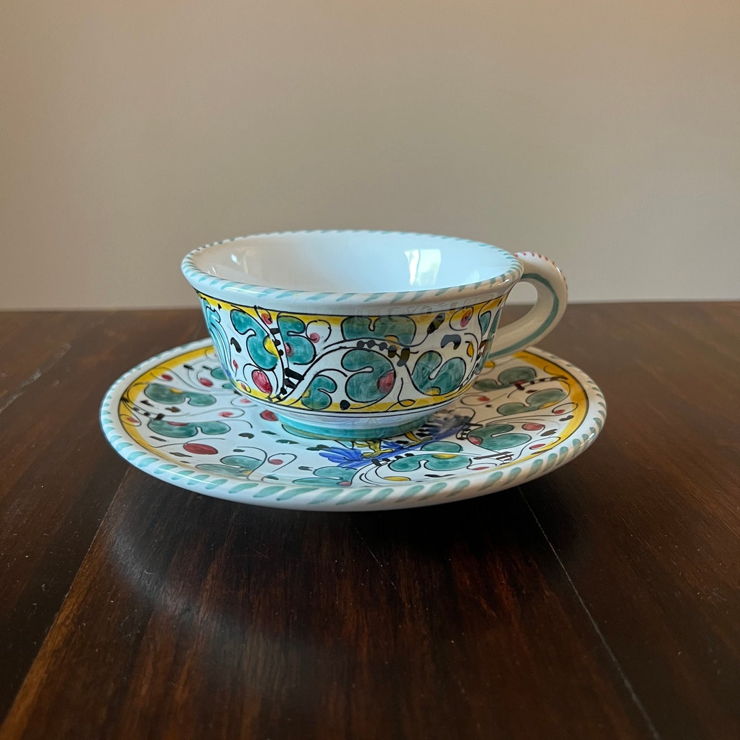 Deruta Orvieto Green Rooster Coffee / Tea Cup With Saucer Italian ...