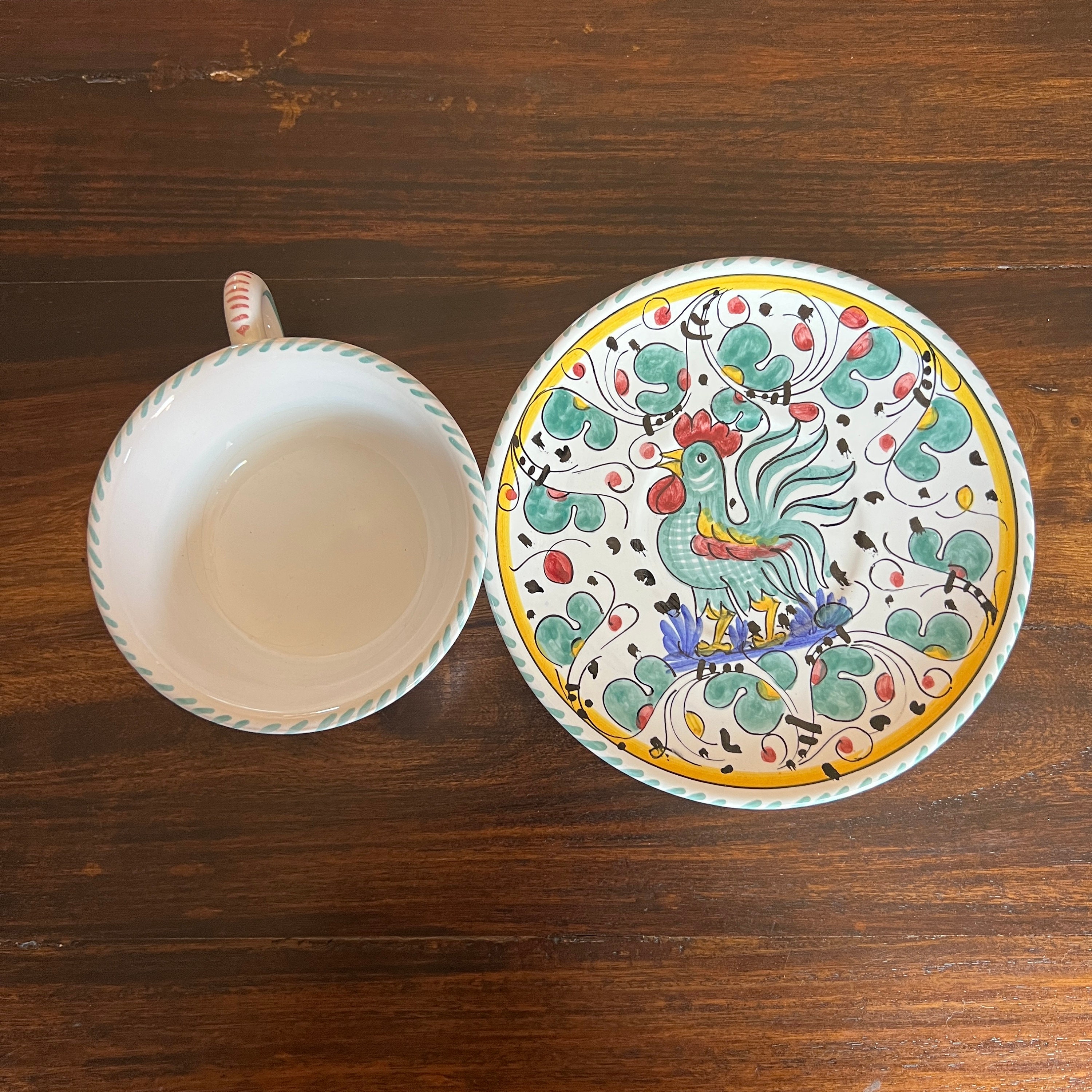 Deruta Orvieto Green Rooster Coffee / Tea Cup With Saucer - Etsy