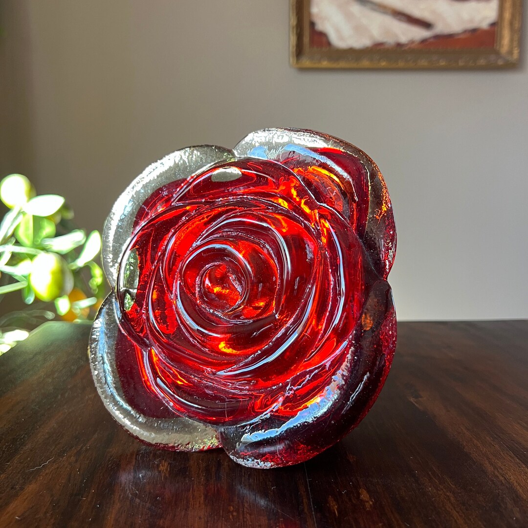 Large Red Glass Rose Art Glass Sculpture Floral - Etsy