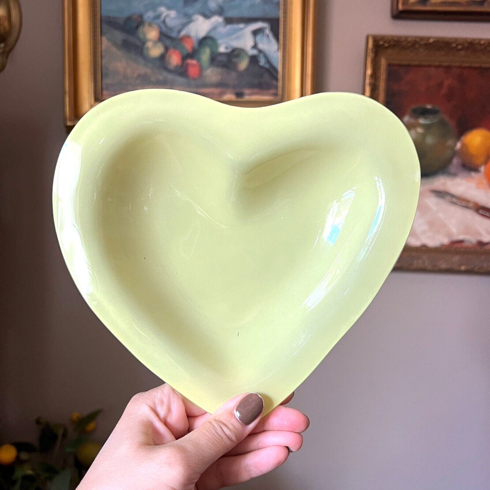 Annieglass Heart Dish Yellow Bowl Plate Signed USA Vintage Designer 8 ...