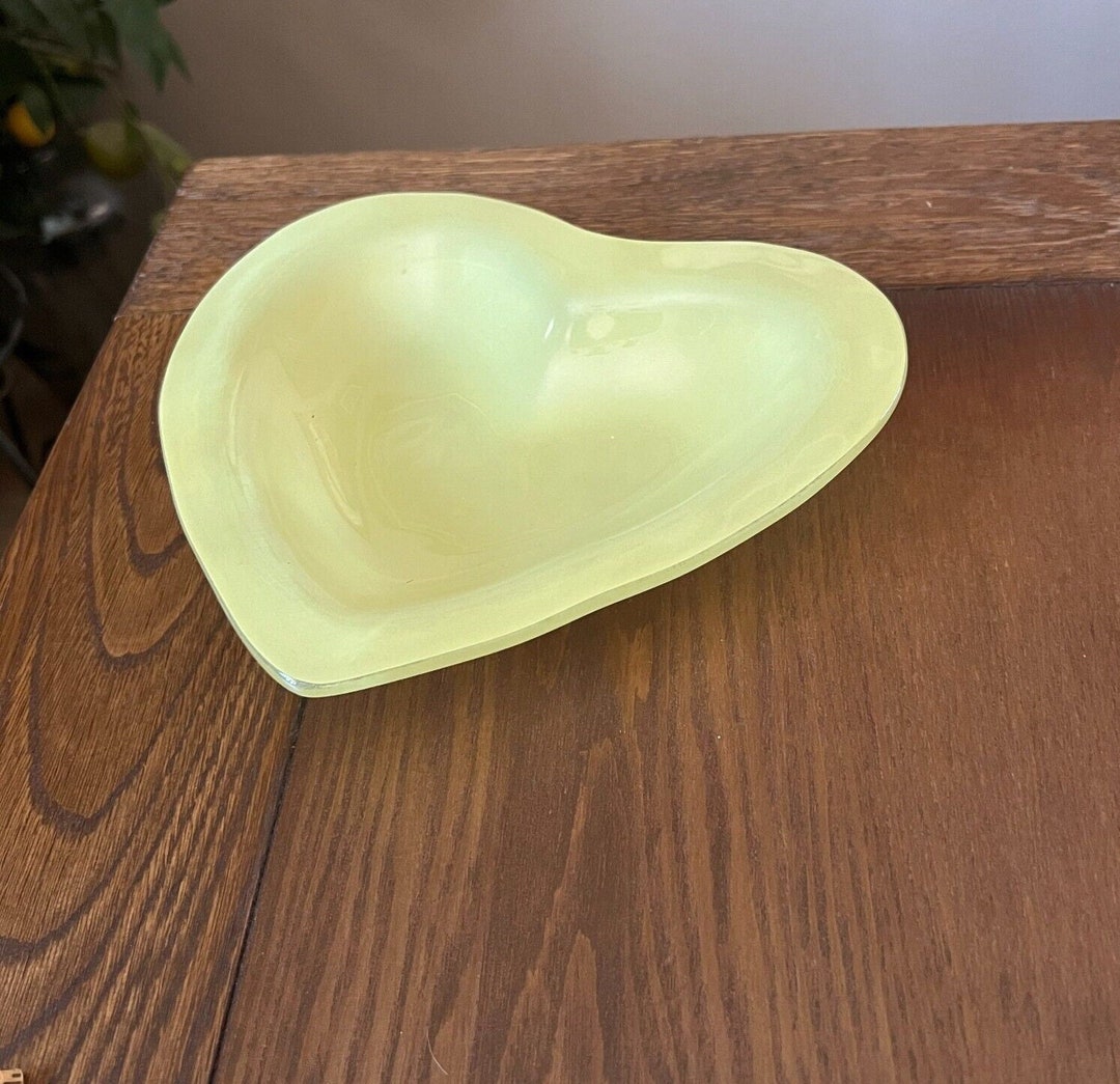 Annieglass Heart Dish Yellow Bowl Plate Signed Usa Vintage Designer 8 Etsy