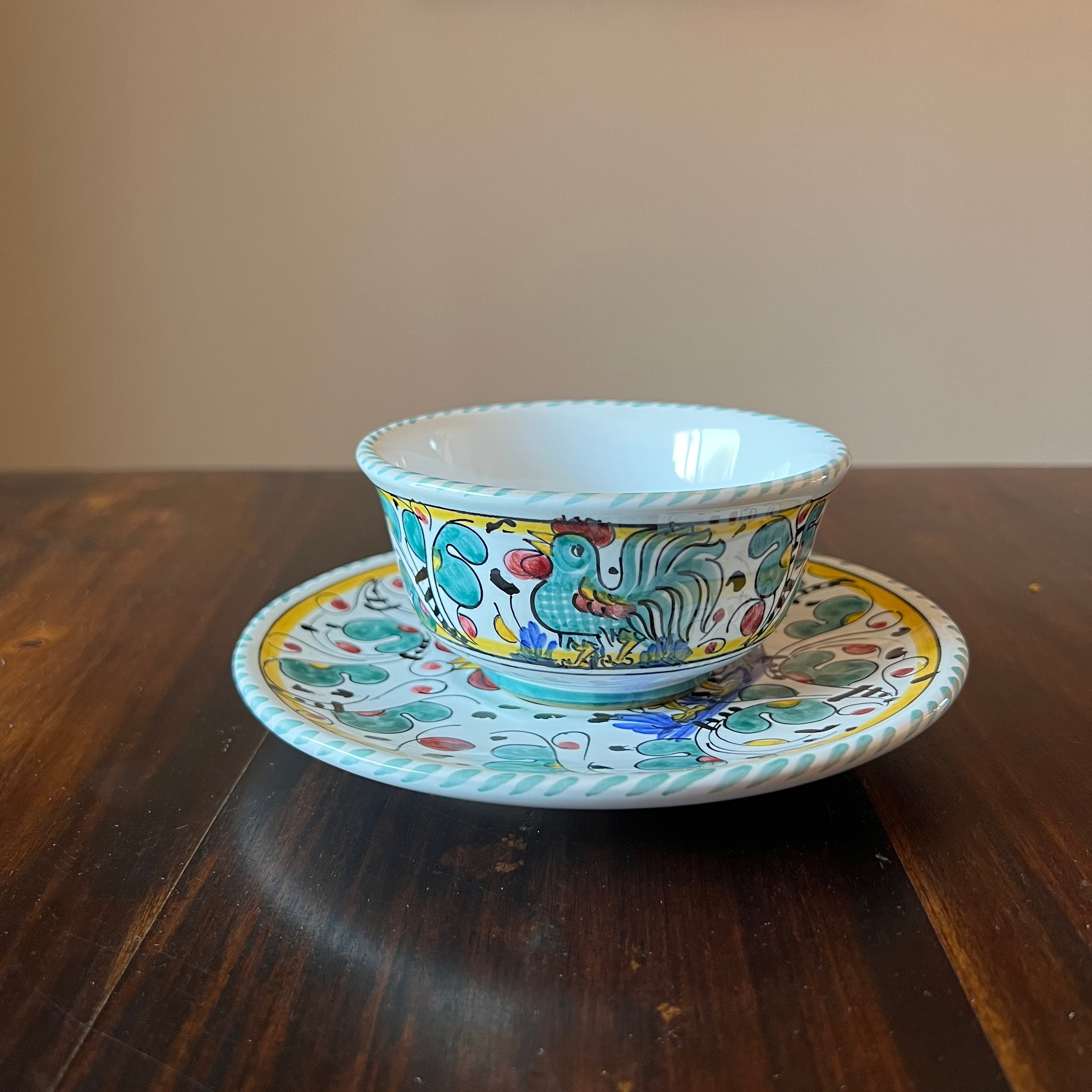 Deruta Orvieto Green Rooster Coffee / Tea Cup With Saucer Italian ...