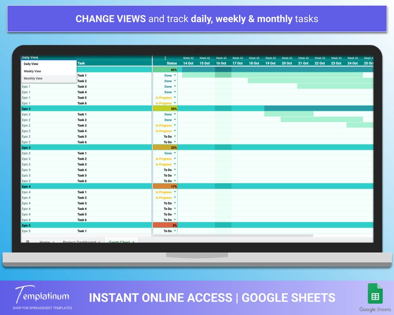 Project Tracker With Gantt Chart Template for Google Sheets - Etsy