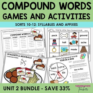Compound Words Syllables and Affixes Games and Activities Bundle ...