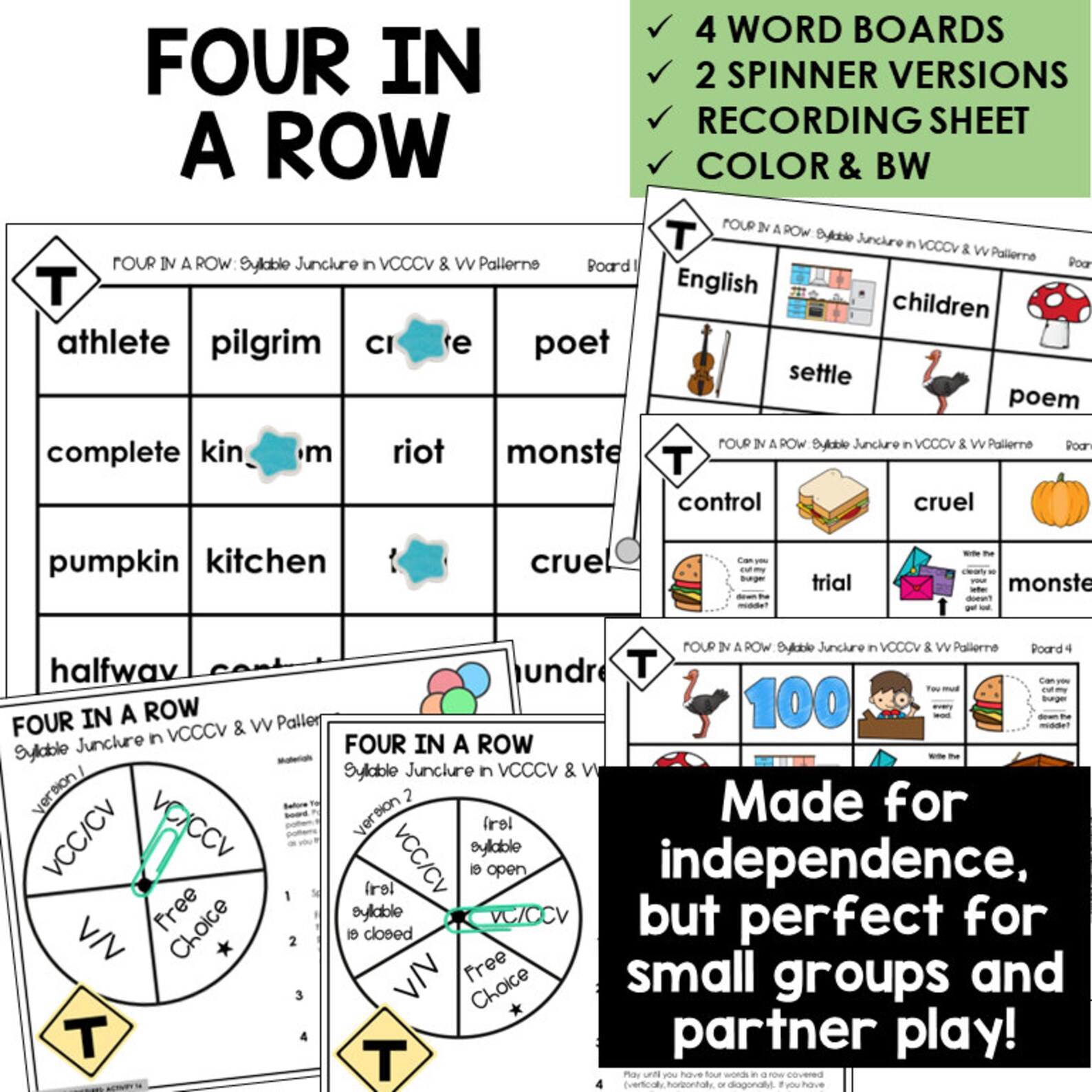 Syllable Juncture Patterns Syllables and Affixes Games and Activities ...