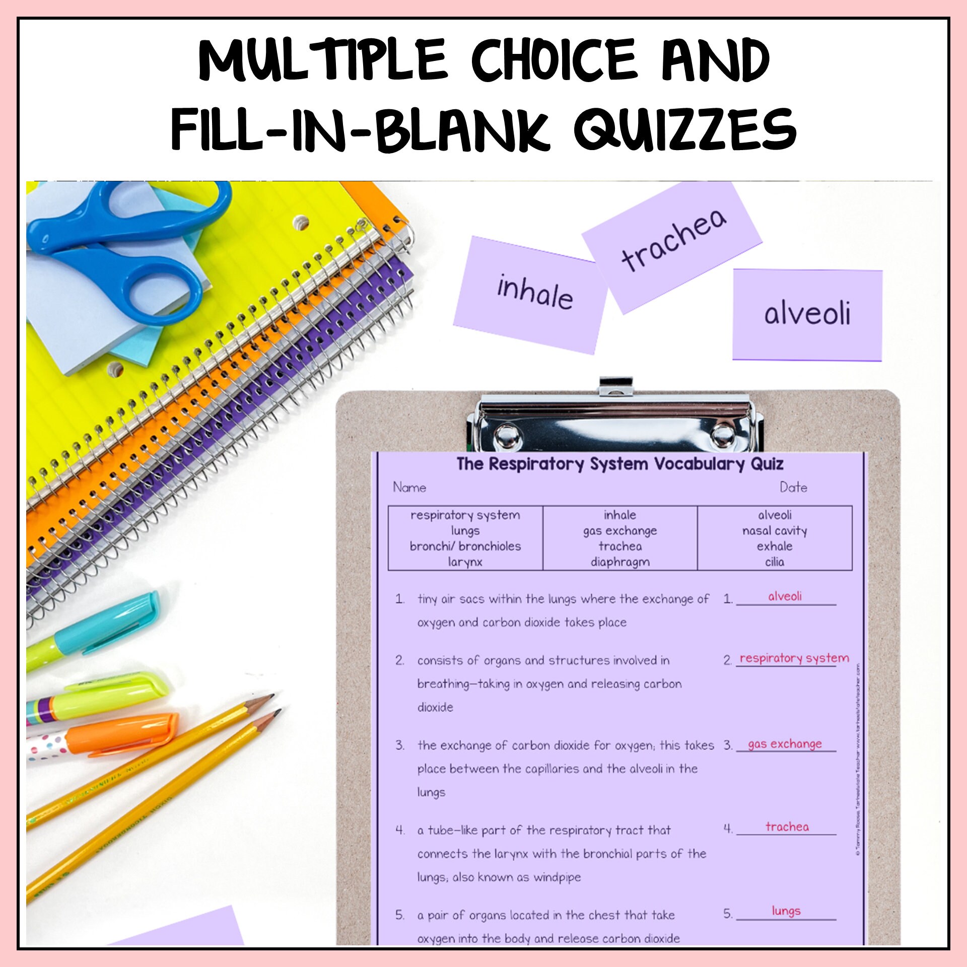 Respiratory & Circulatory System Vocabulary and Definition Practice ...