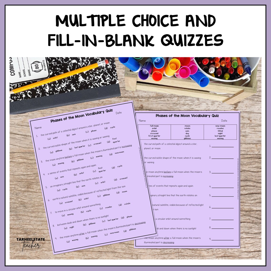 Phases of the Moon Vocabulary and Definition Practice Vocabulary Study ...