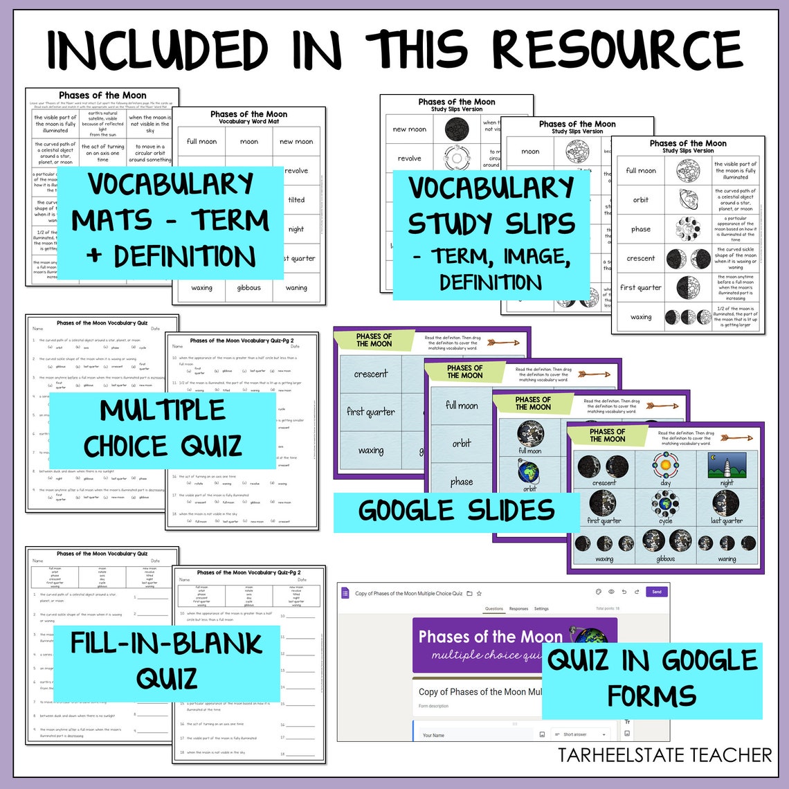 Phases of the Moon Vocabulary and Definition Practice Vocabulary Study ...