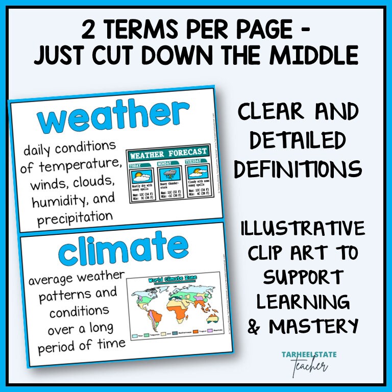 Weather Vocabulary Word Wall Cards, Climate, Science (digital Download ...