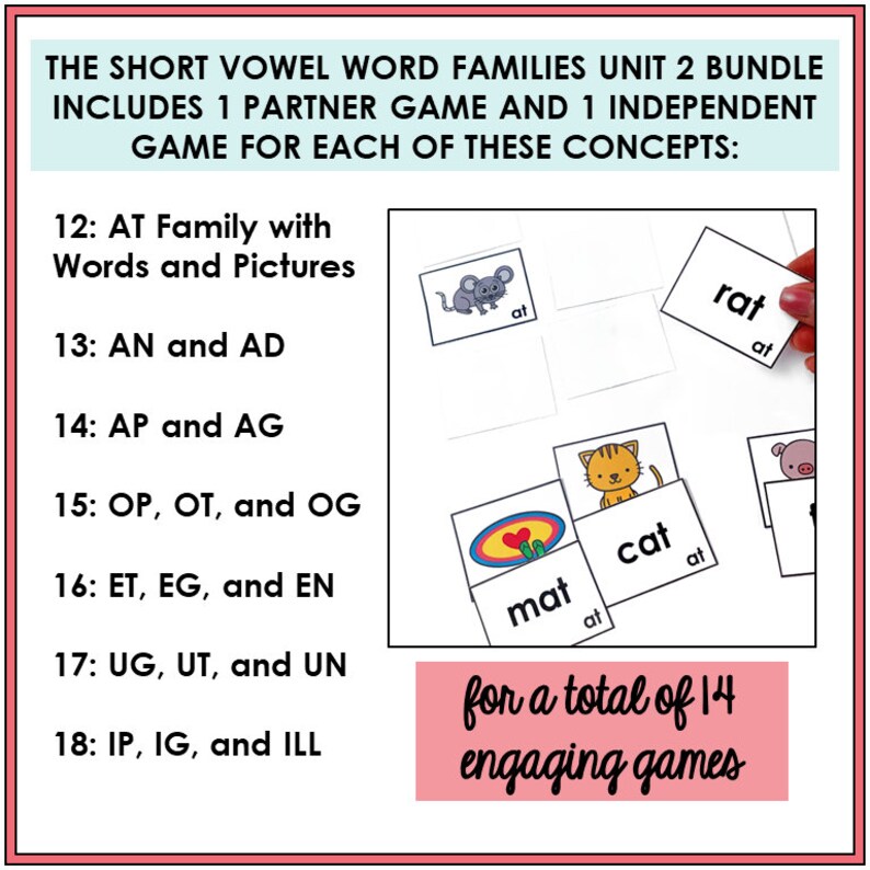Short Vowel CVC Word Family Games Bundle | Common Word Families With ...