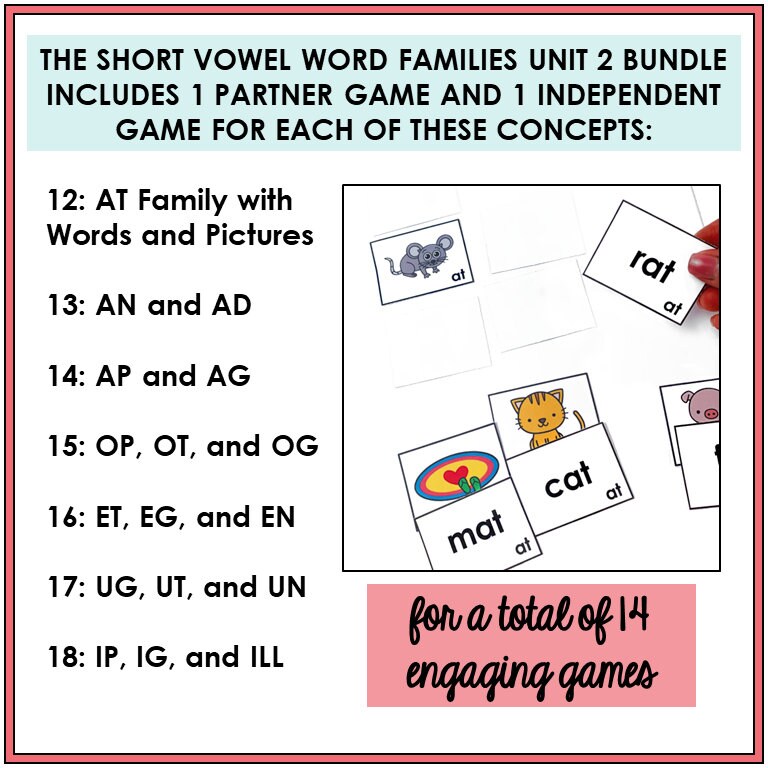 Short Vowel CVC Word Family Games Bundle Common Word Families With ...