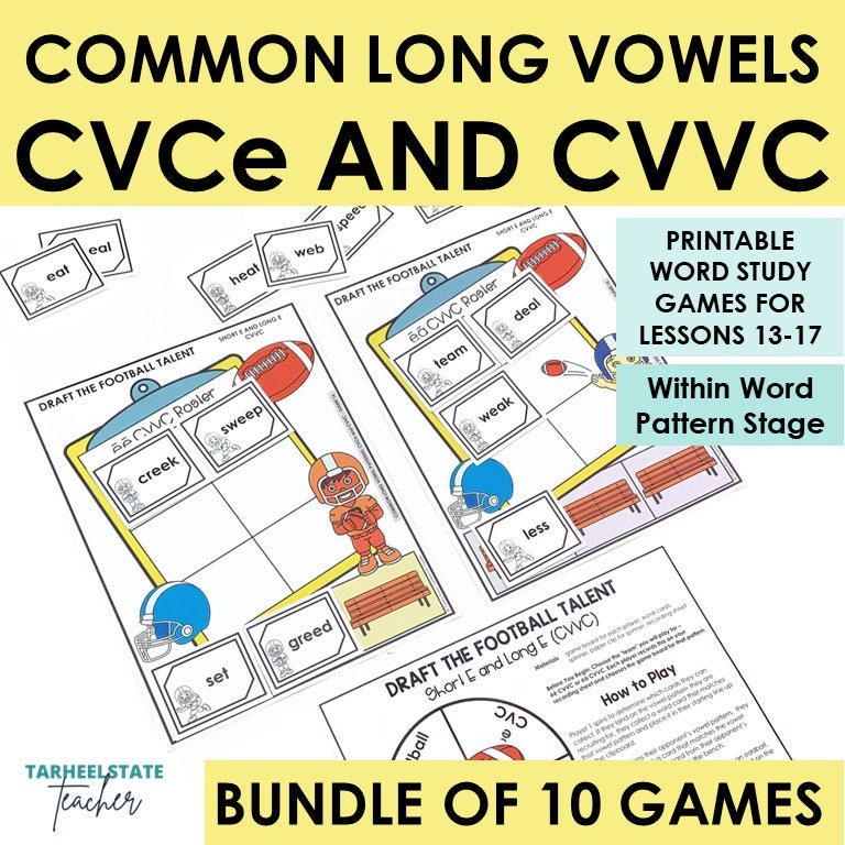 Common Long Vowel Patterns Cvce and CVVC Activity and Games Bundle ...