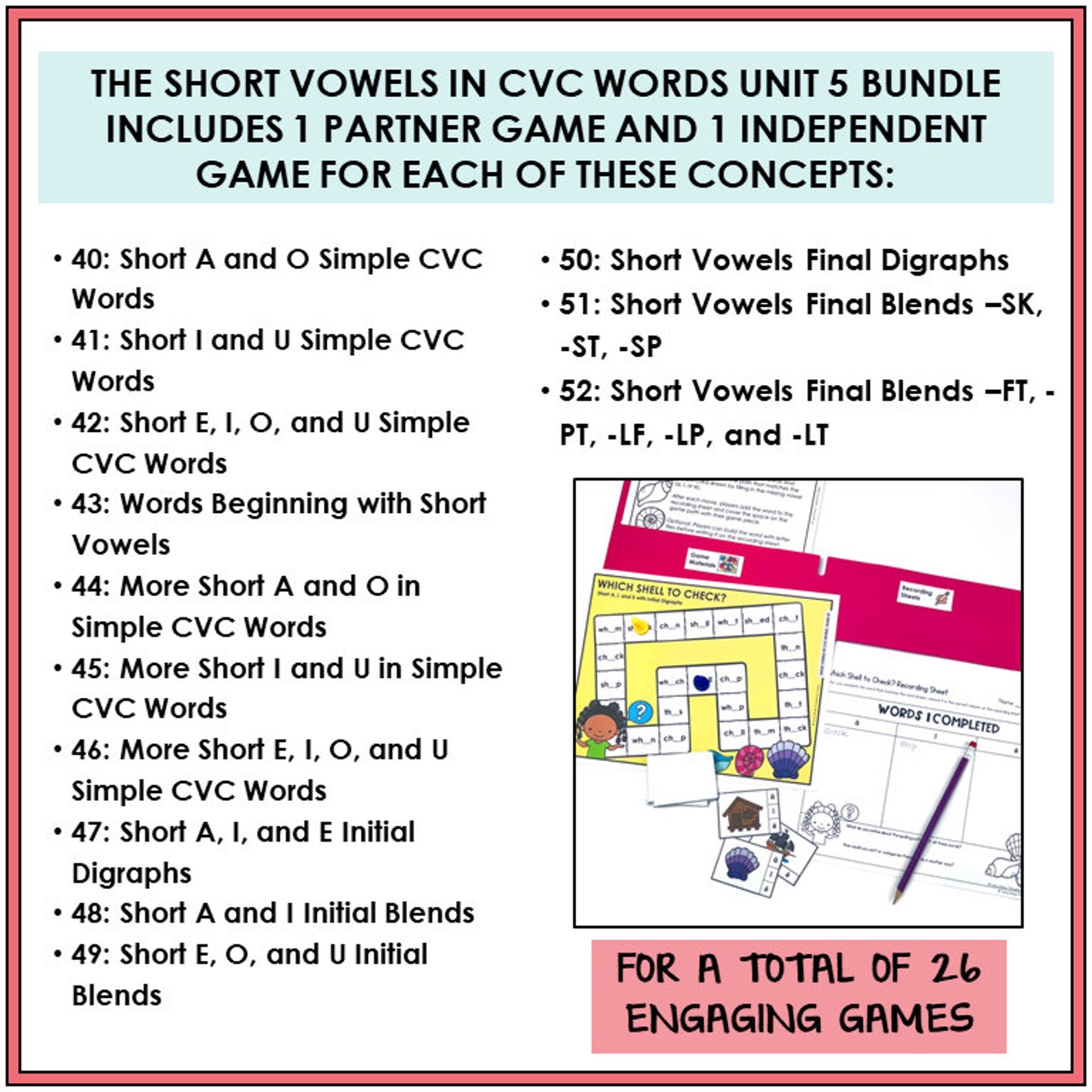 Short Vowels in CVC Words Games and Activities | Elementary Phonics ...