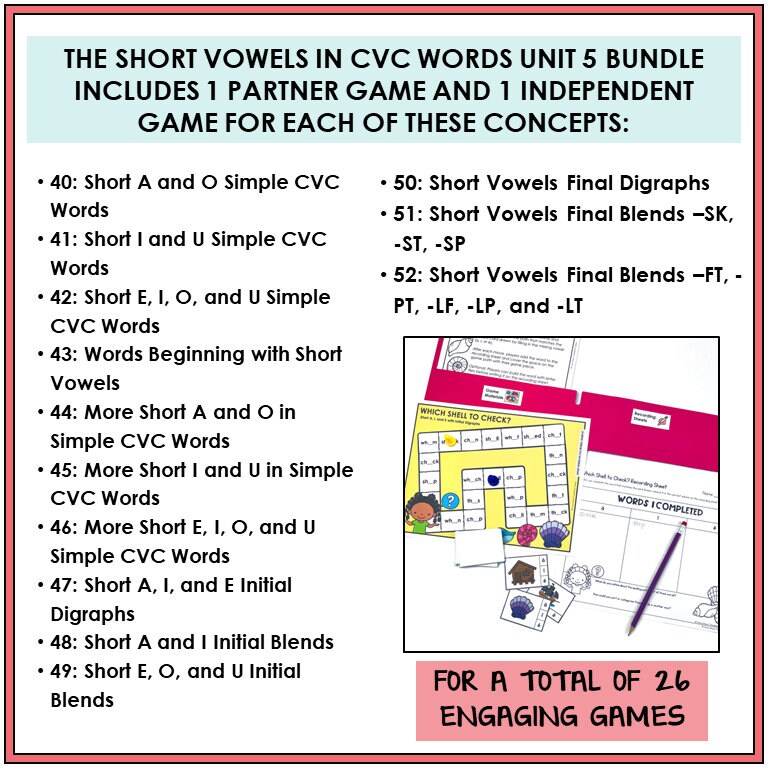 Short Vowels in CVC Words Games and Activities | Elementary Phonics ...
