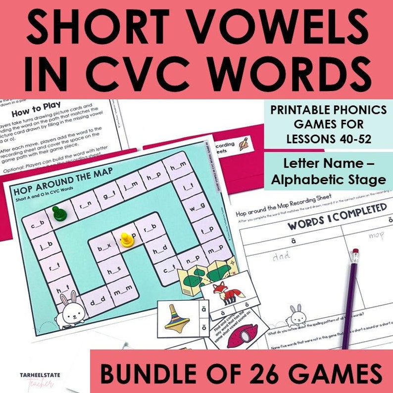 Short Vowels in CVC Words Games and Activities | Elementary Phonics ...