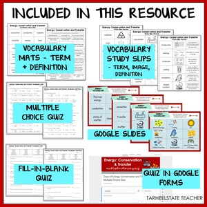 Conservation and Transfer of Energy Vocabulary & Definition Practice ...