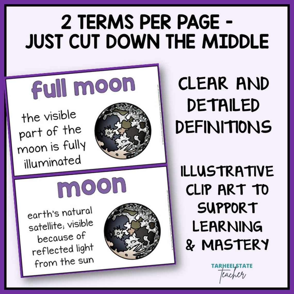 Moon Phases Definition Posters for Science Bulletin Board Vocabulary ...