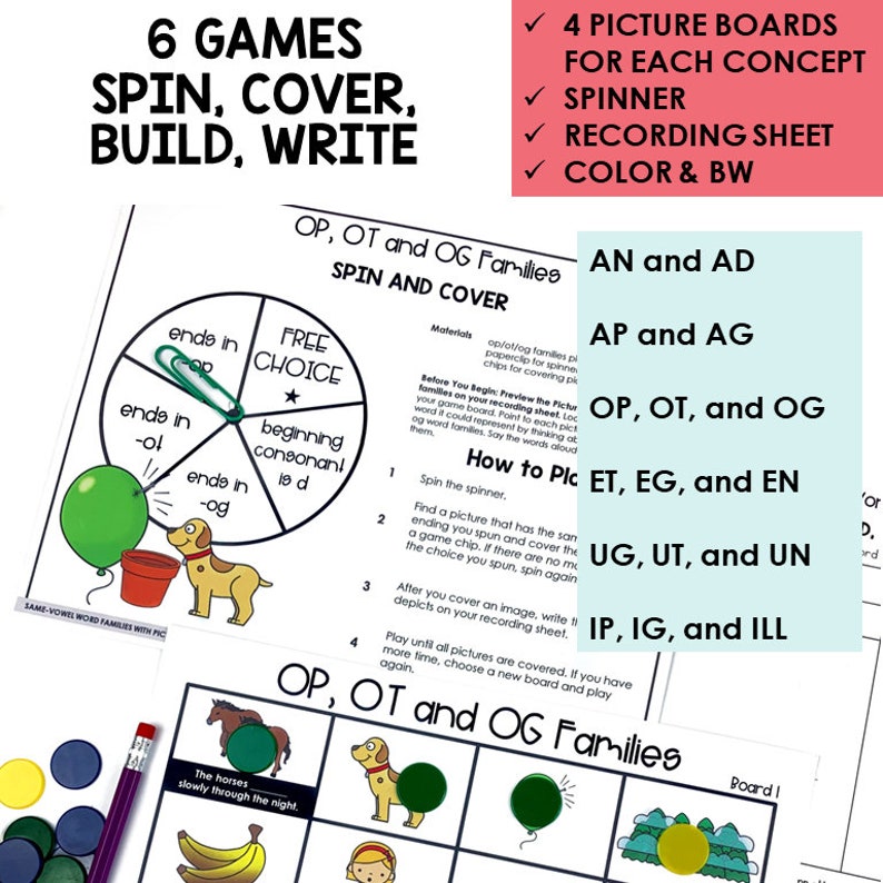 Short Vowel CVC Word Family Games Bundle Common Word Families With ...