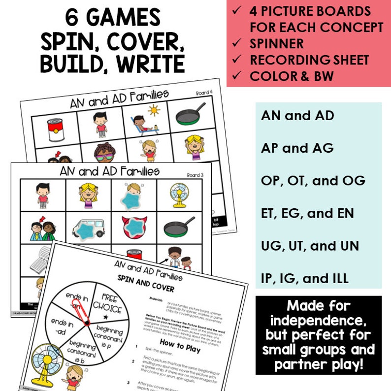 Short Vowel CVC Word Family Games Bundle Common Word Families With ...