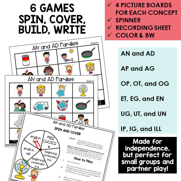 Short Vowel CVC Word Family Games Bundle Common Word Families With ...