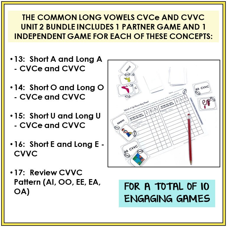 Common Long Vowel Patterns Cvce and CVVC Activity and Games Bundle ...