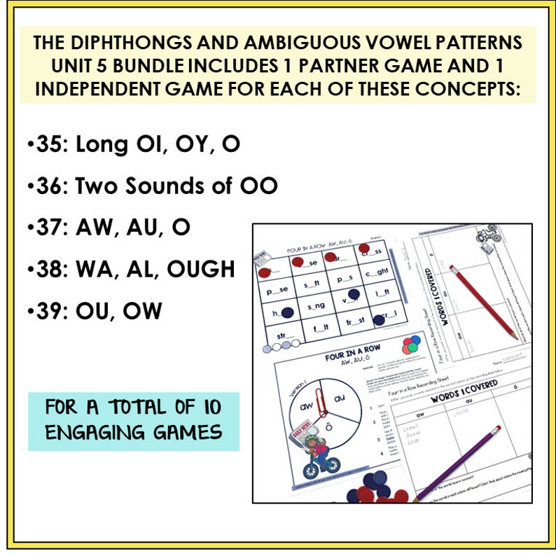 Diphthong & Ambiguous Vowel Games | Within Word Pattern Activities | Elementary Phonics Practice ...