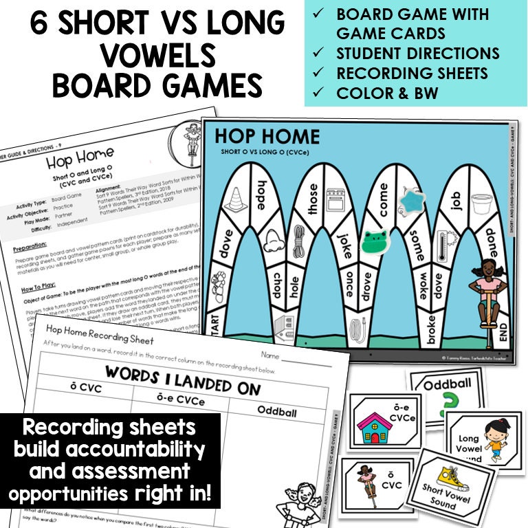 Short and Long Vowel Sounds Activities and Games Bundle | Elementary ...