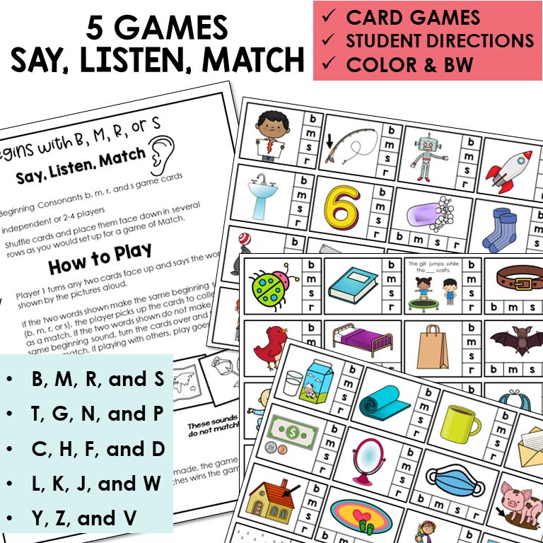 Beginning Consonant Sounds Games and Activities Bundle Elementary ...