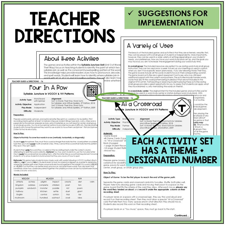 Syllable Juncture Patterns Syllables and Affixes Games and Activities ...