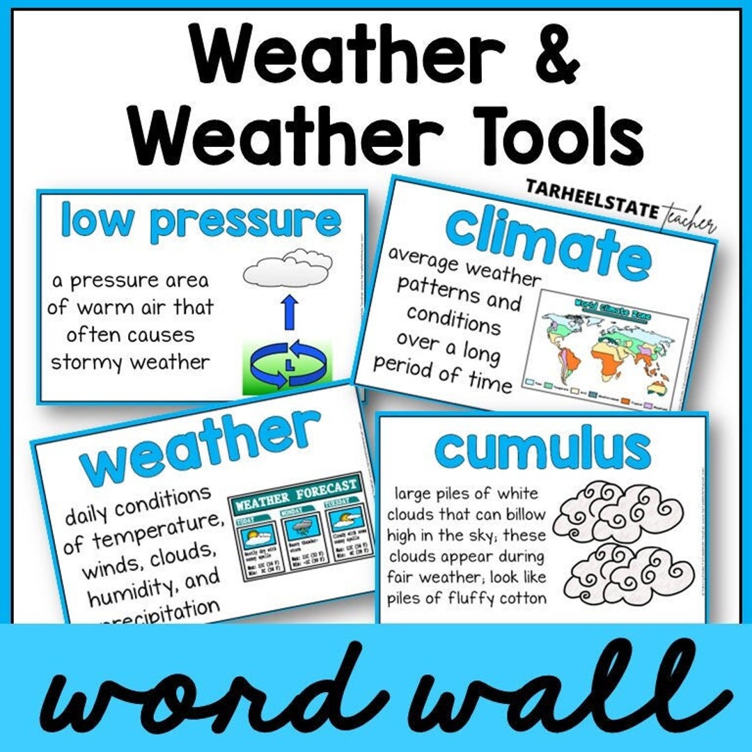 Weather, Climate, Weather Tools Definition Posters for Science Bulletin ...