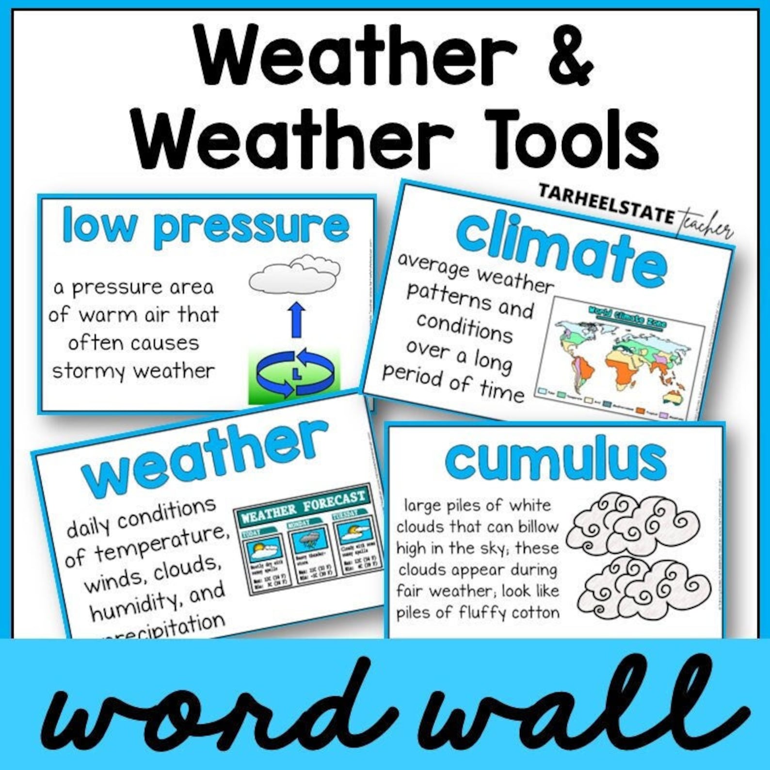 Weather Vocabulary Word Wall Cards, Climate, Science (digital Download ...