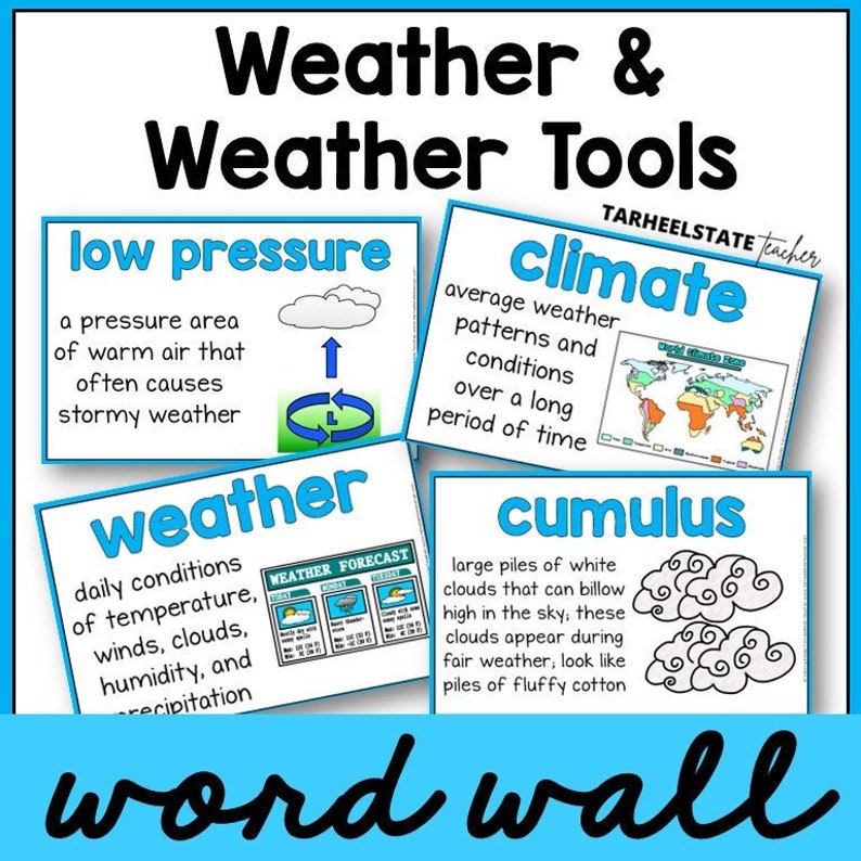 Weather, Climate, Weather Tools Definition Posters for Science Bulletin ...