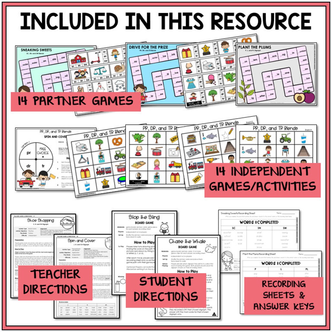 Beginning Digraphs & Blends Phonics Games and Activities Elementary ...