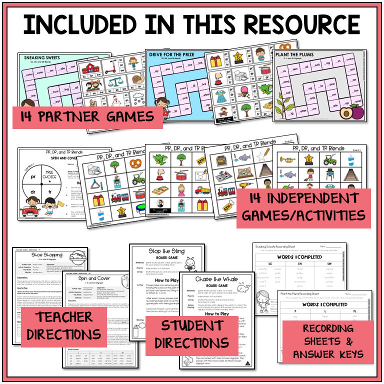 Beginning Digraphs & Blends Phonics Games and Activities Elementary ...