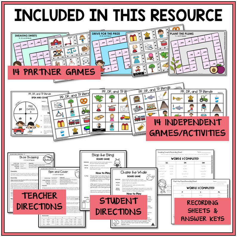 Beginning Digraphs & Blends Phonics Games and Activities Elementary ...