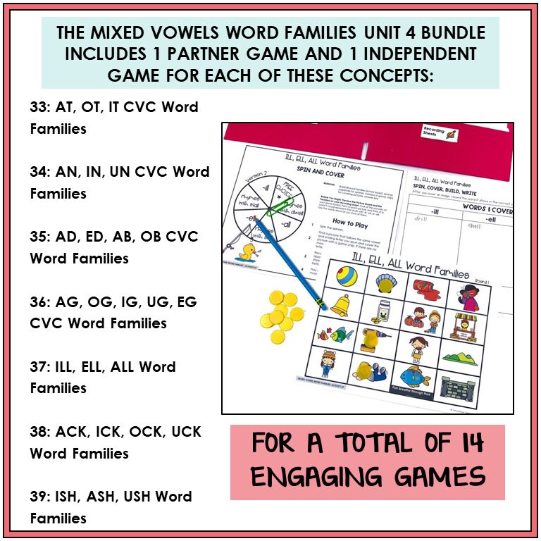Mixed Short Vowels in CVC Words Games & Activities Word Family Games ...